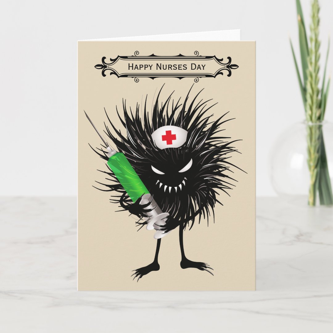 Funny Nurses Day Evil Bug With Syringe Card | Zazzle