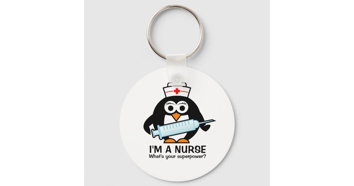 Funny nursing keychains with cute penguin nurse | Zazzle