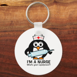 Funny nursing keychains with cute penguin nurse | Zazzle