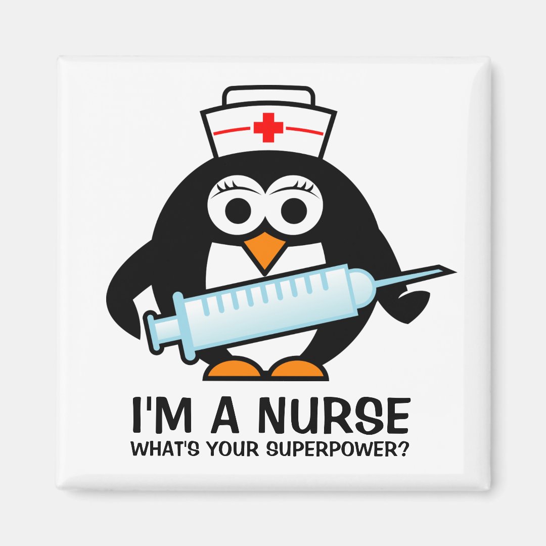 Funny nursing magnet with cute penguin nurse | Zazzle