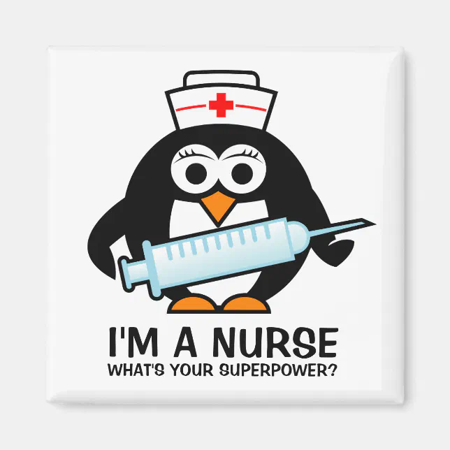 Funny nursing magnet with cute penguin nurse | Zazzle