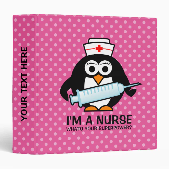 Funny nursing ring binder with cute penguin nurse | Zazzle