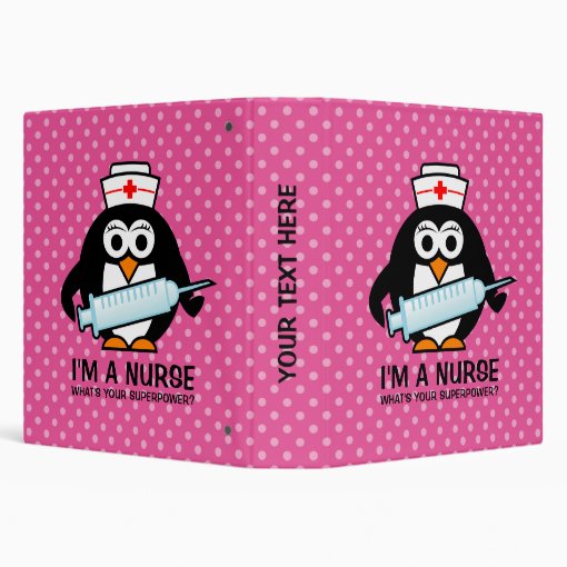 Funny nursing ring binder with cute penguin nurse | Zazzle