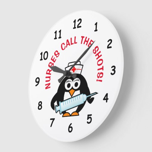 Funny nursing wall clock with cute penguin nurse | Zazzle