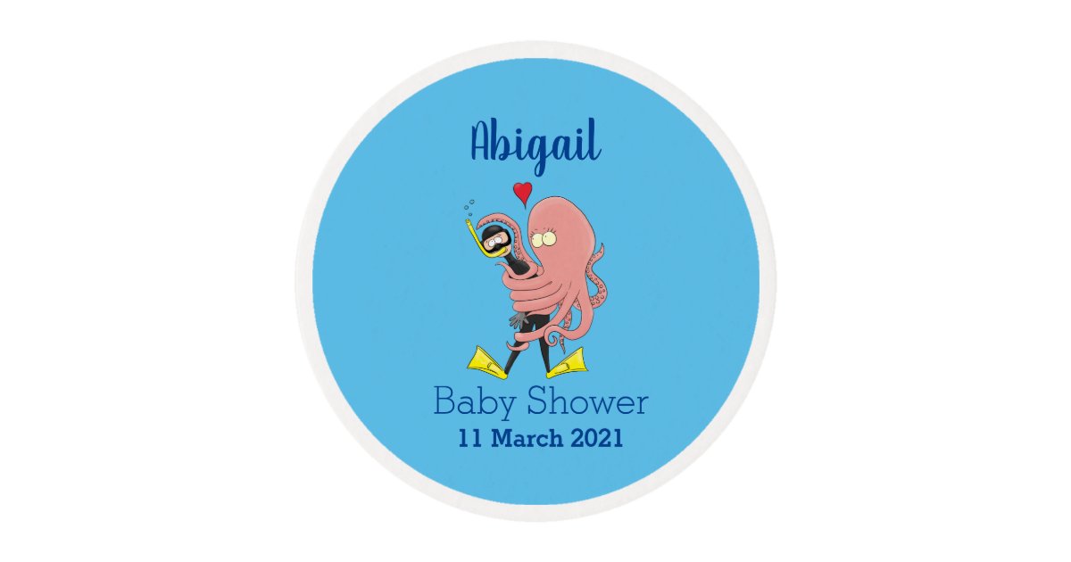 Funny octopus hugs diver cartoon humour edible frosting rounds | Zazzle