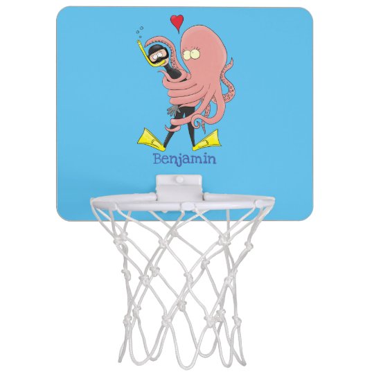 Funny octopus hugs diver cartoon humour mini basketball hoop | Zazzle.com