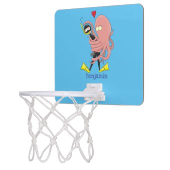 Funny octopus hugs diver cartoon humour mini basketball hoop | Zazzle