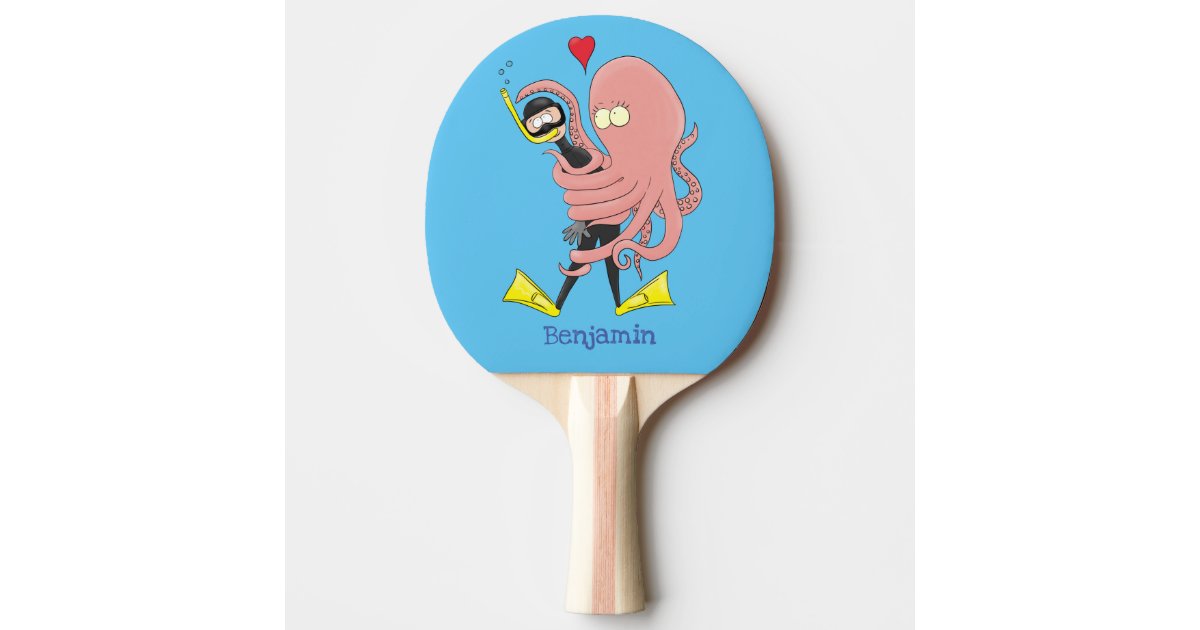 Funny Octopus Hugs Diver Cartoon Humour Ping Pong Paddle Zazzle