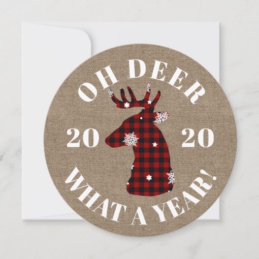 Funny Oh Deer 2020 Plaid Burlap Photo Holiday Card | Zazzle
