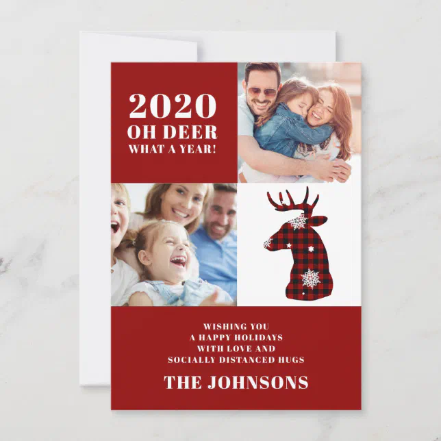 Funny Oh Deer Plaid Snowflakes Photo Collage Holiday Card | Zazzle