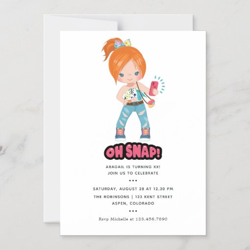 Funny Oh Snap! Selfie Girl Birthday Party Magnetic Invitation | Zazzle