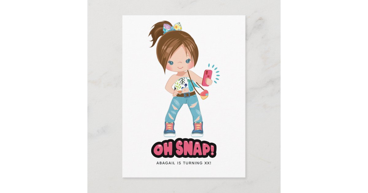 Funny Oh Snap! Selfie Girl Birthday Party Postcard | Zazzle