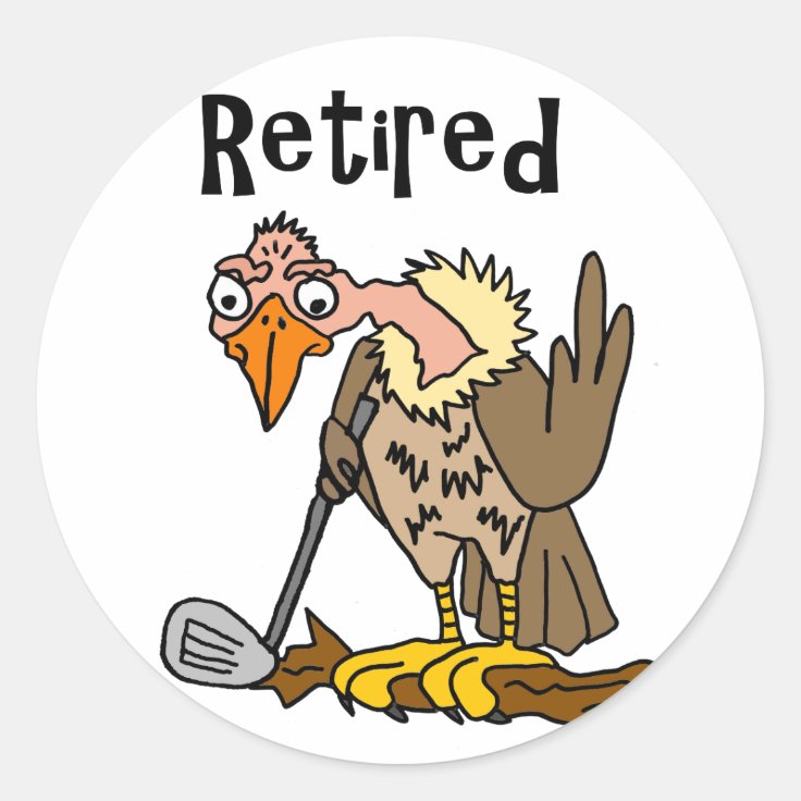 Funny Old Buzzard Playing Golf Retired Cartoon Classic Round Sticker ...
