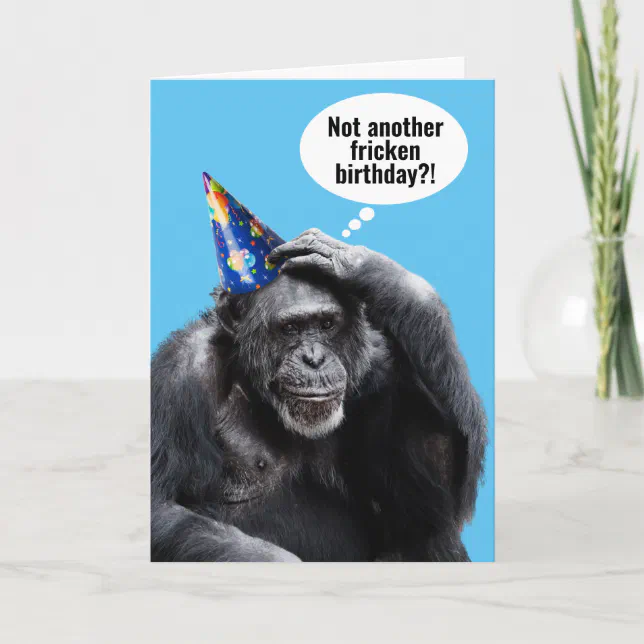Funny Old Chimpanzee With Party Hat Birthday Card | Zazzle