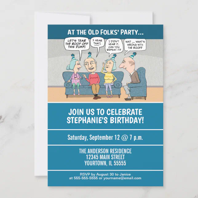 Funny Old Folks Birthday Party Invitation | Zazzle