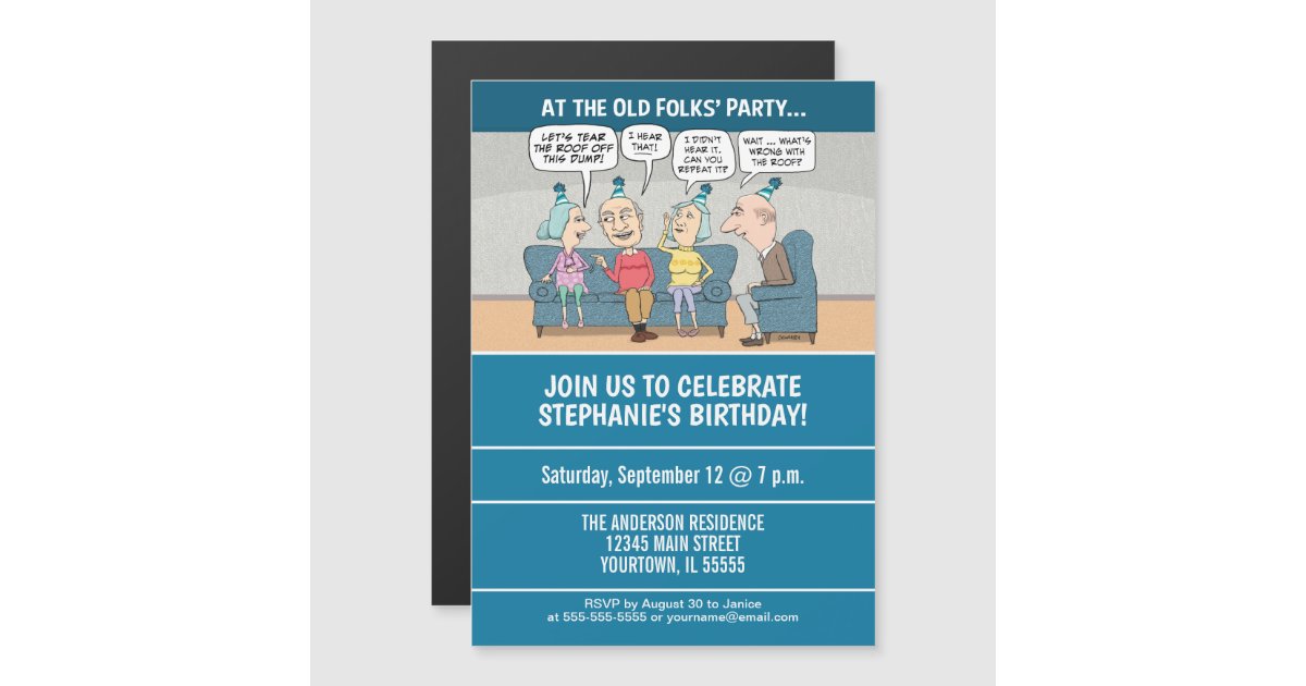 Funny Old Folks Birthday Party Magnetic Invitation | Zazzle