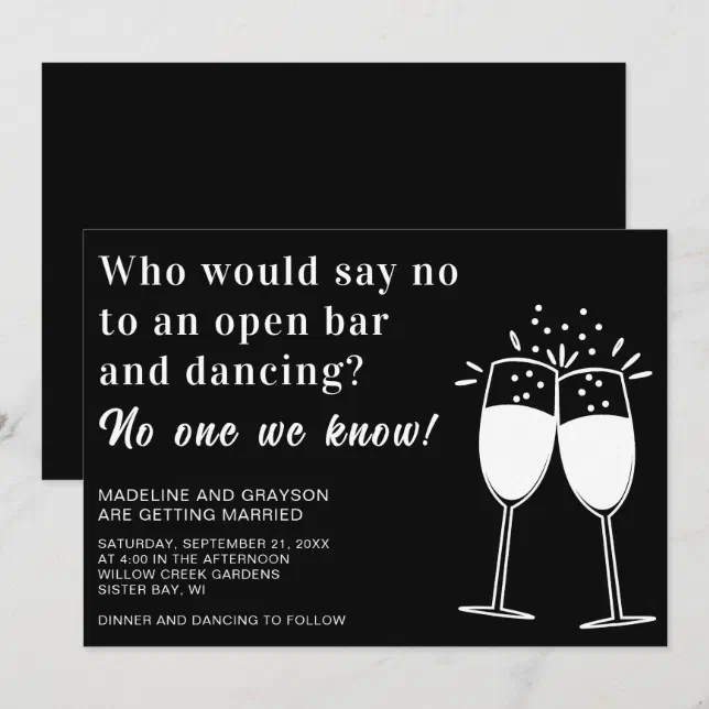 Funny Open Bar Dancing Casual Wedding Invitation | Zazzle