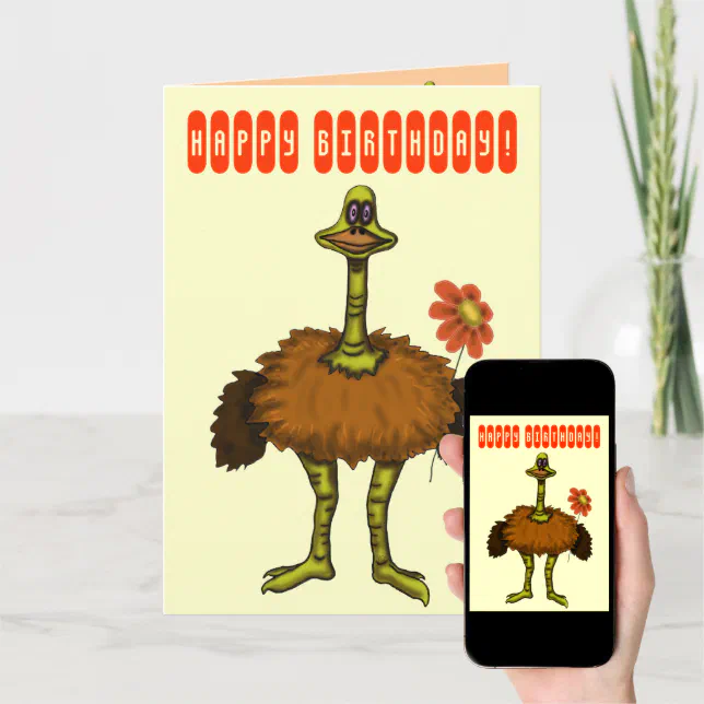 Funny ostrich happy birthday card | Zazzle