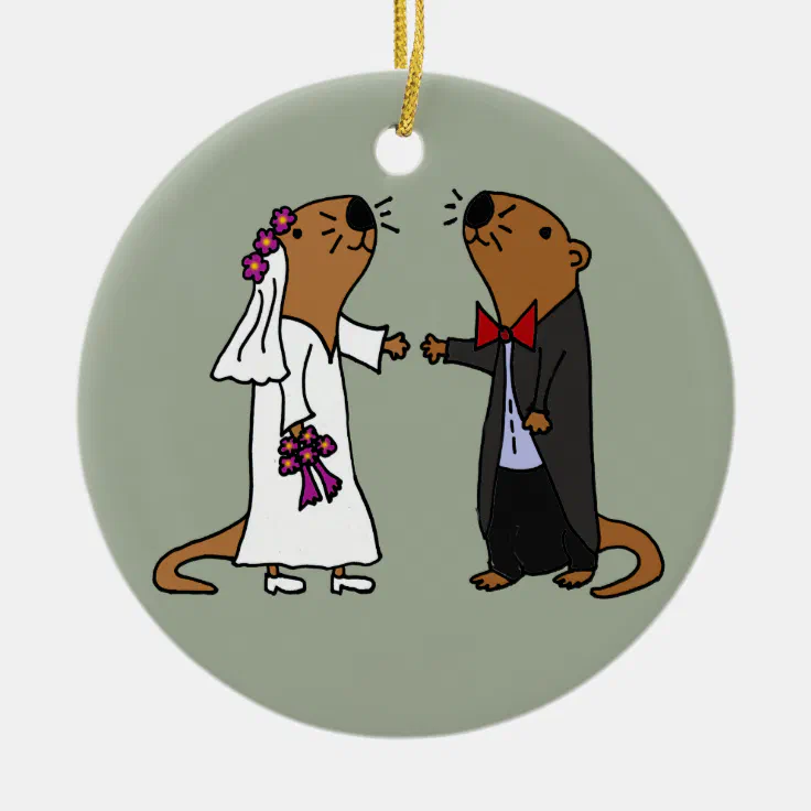 Funny Otter Wedding Cartoon Ceramic Ornament | Zazzle