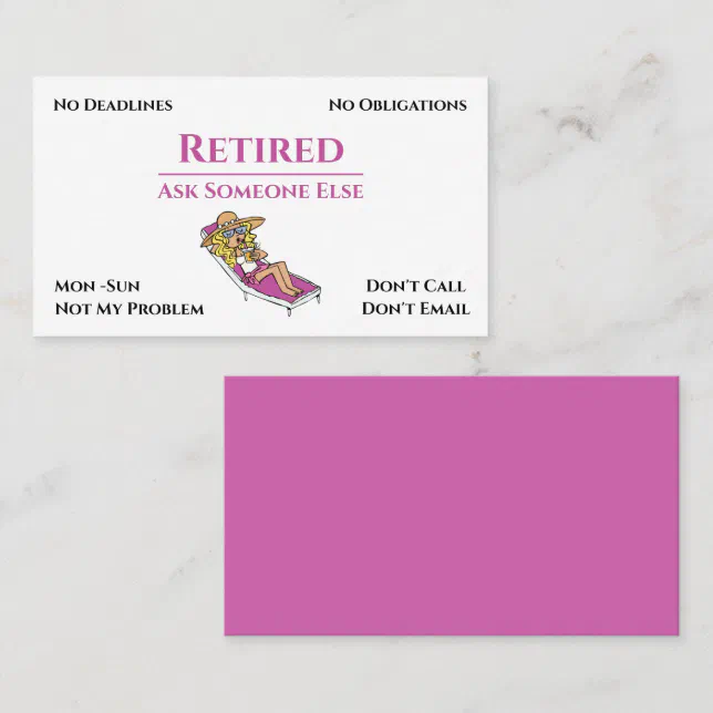 Funny Out Of Business Cartoon Woman Retirement Business Card | Zazzle
