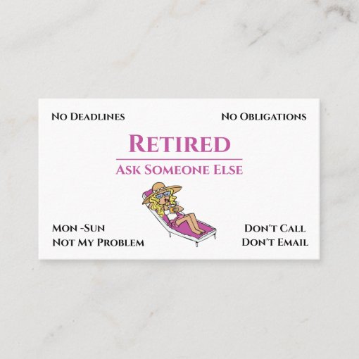 Funny Out Of Business Cartoon Woman Retirement Business Card | Zazzle