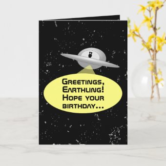 Funny Outer Space Alien Birthday Card Customizable | Zazzle