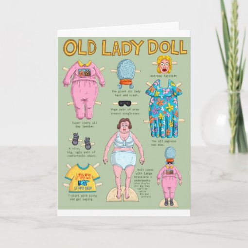 Funny Over the Hill Birthday - Old Lady Paper Doll Card | Zazzle