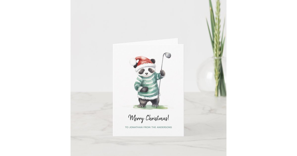 Funny Panda playing golf Christmas Card | Zazzle