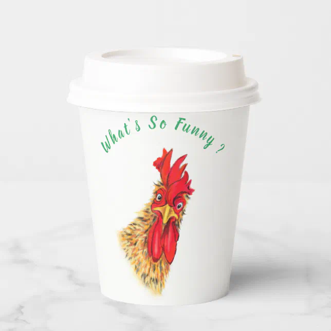 Funny Paper Cups Surprised Rooster - Custom Text | Zazzle