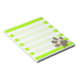 Funny Pawprint on Electric Lime Green Stripes Notepad | Zazzle