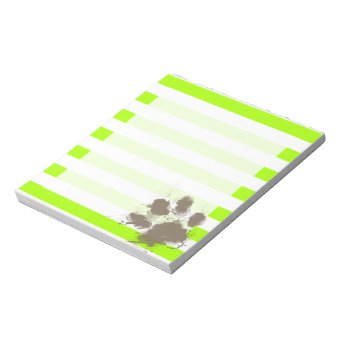 Funny Pawprint on Electric Lime Green Stripes Notepad | Zazzle
