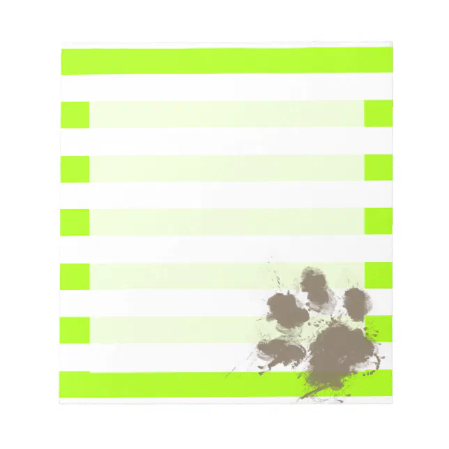 Funny Pawprint on Electric Lime Green Stripes Notepad | Zazzle