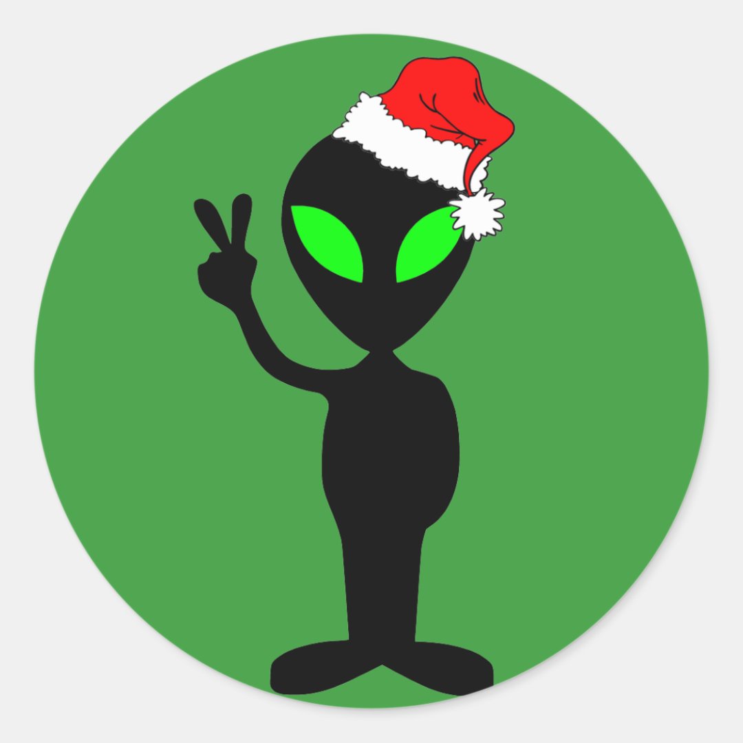 Funny peace alien santa classic round sticker | Zazzle