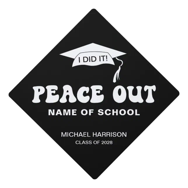 Funny Peace Out School Name Custom Graduation Cap | Zazzle