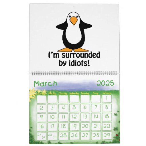 Funny Penguins Cartoon Art Large 2022 Calendar | Zazzle