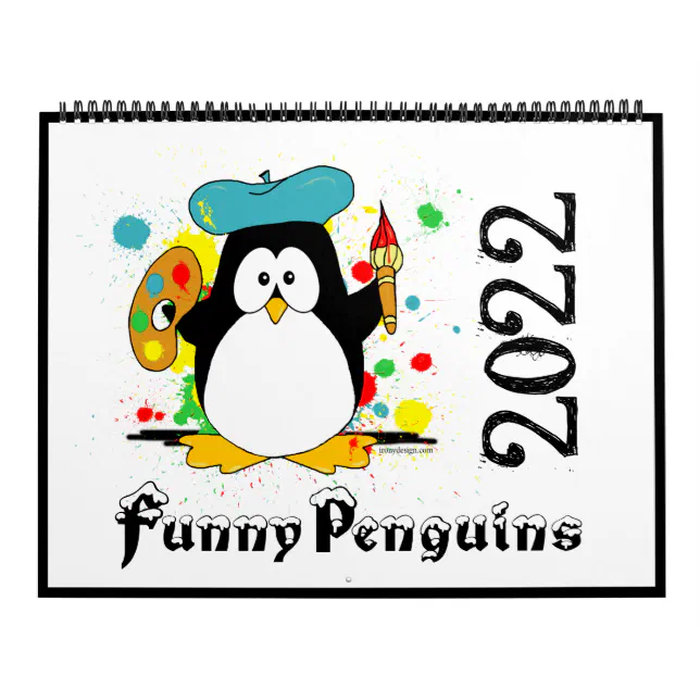 Funny Penguins Cartoon Art Large 2022 Calendar | Zazzle