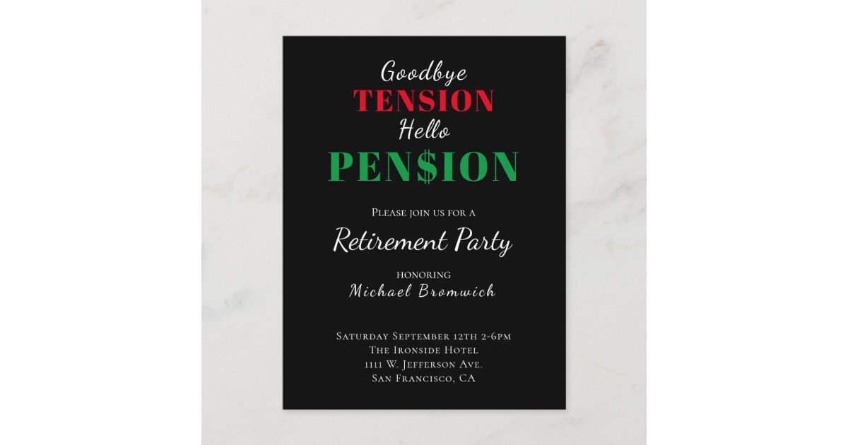 Funny Pension Retirement Party Invitation Postcard | Zazzle