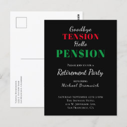 Funny Pension Retirement Party Invitation Postcard | Zazzle