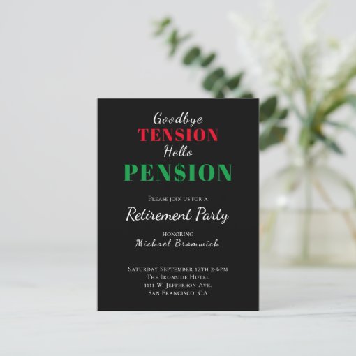 Funny Pension Retirement Party Invitation Postcard | Zazzle