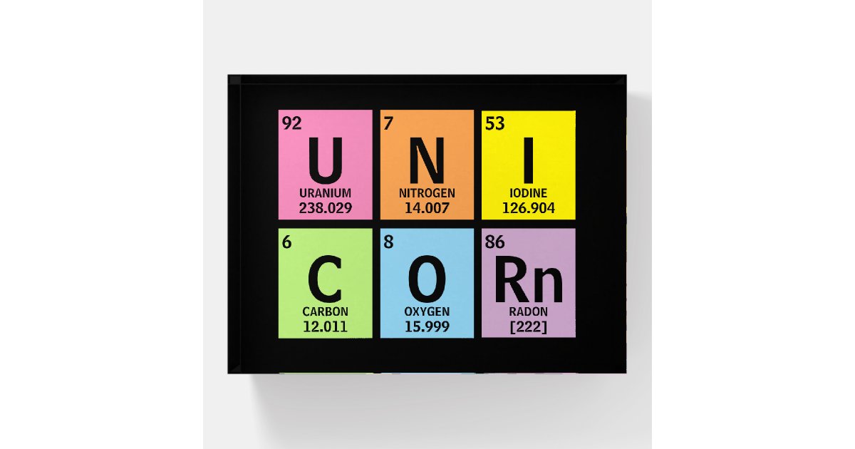 Funny Periodic Table of Elements Unicorn Rainbow M Paperweight | Zazzle