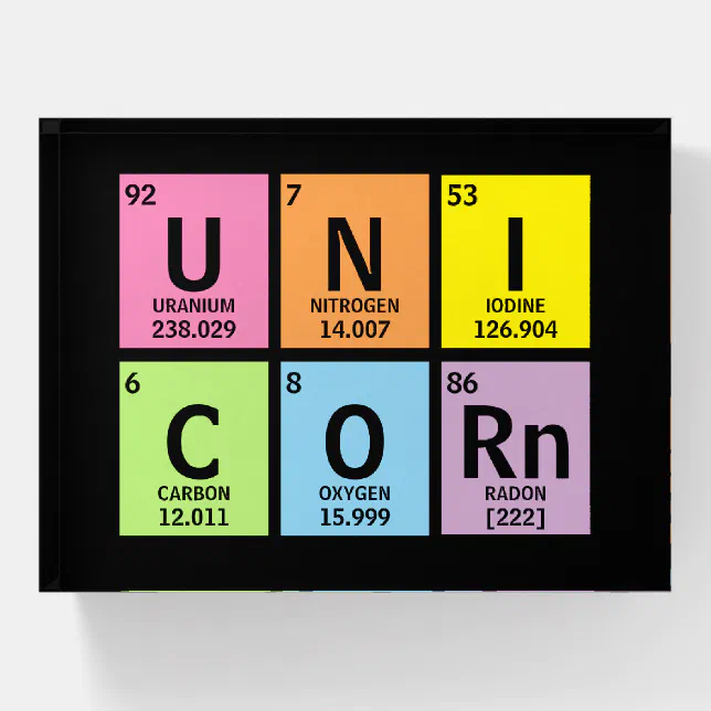 Funny Periodic Table of Elements Unicorn Rainbow M Paperweight | Zazzle