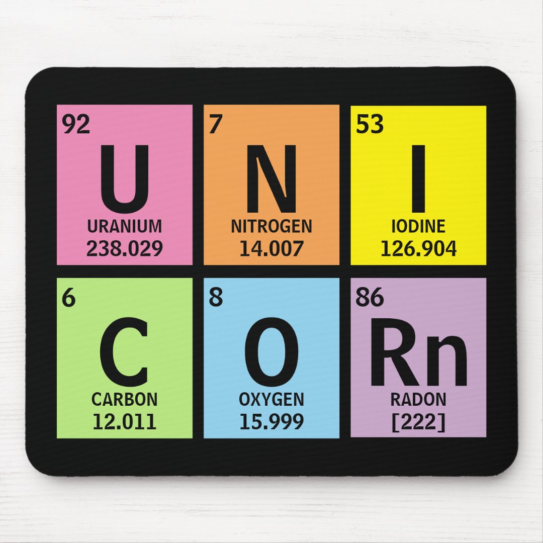 Funny Periodic Table of Elements Unicorn Rainbow Mouse Pad | Zazzle