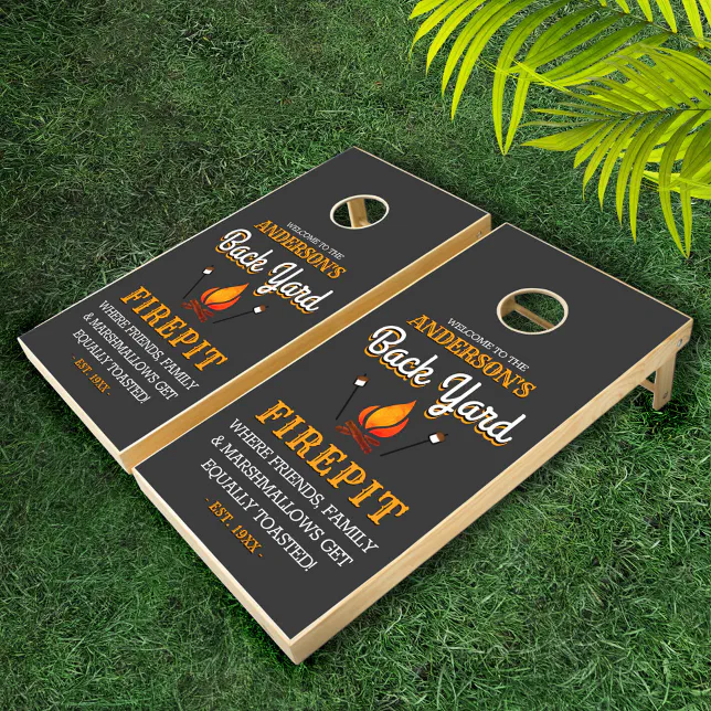 Funny Personalized Family Fire Pit Custom Cornhole Set | Zazzle