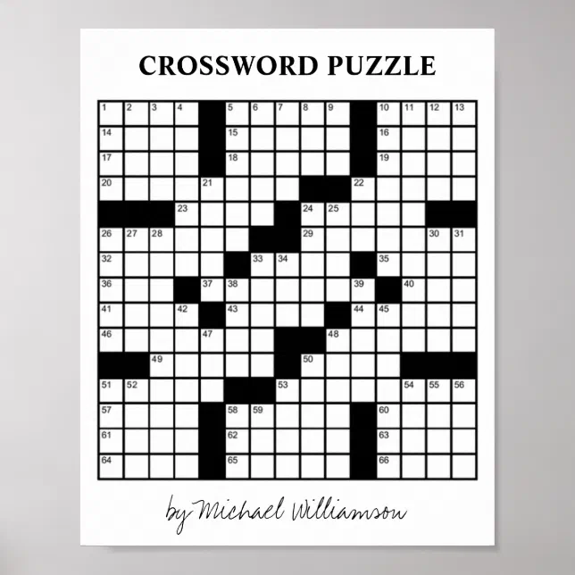 Funny Personalized Game Black and White Crossword Poster | Zazzle