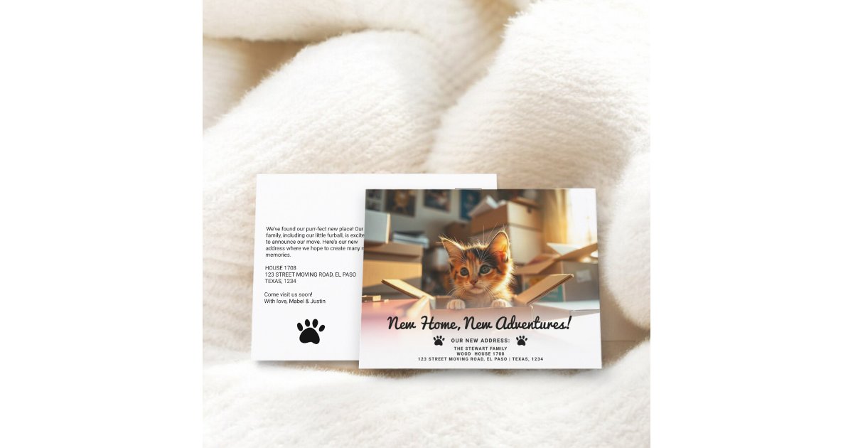 Funny pet photo paws new address home moving announcement postcard | Zazzle