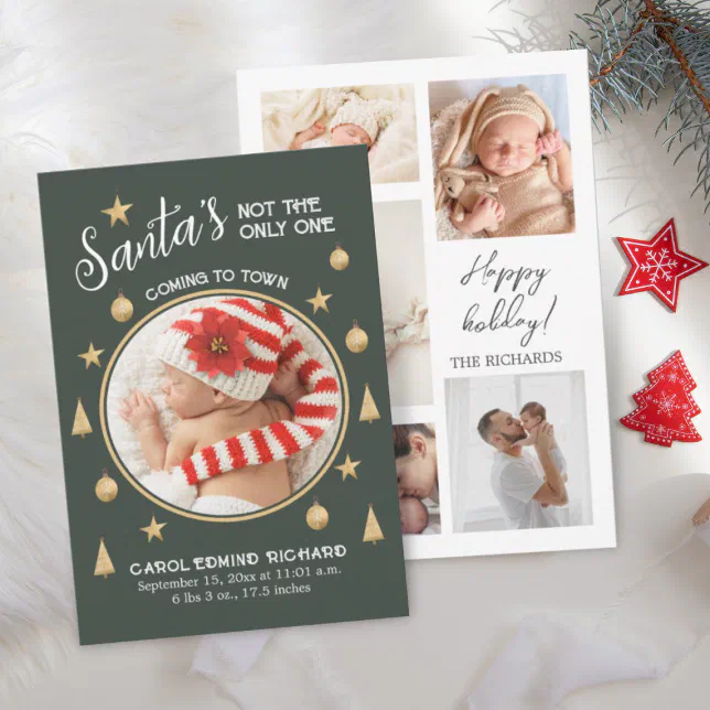 Funny Photo Collage Birth Stats Holiday Thank You Card | Zazzle