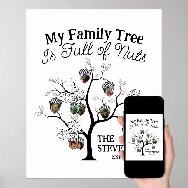 Funny Photo Family Tree is Full of Nuts Christmas Poster | Zazzle