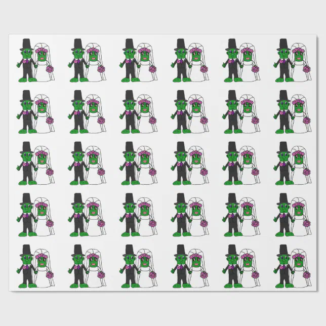 Funny Pickle Bride and Groom Wedding Art Wrapping Paper | Zazzle