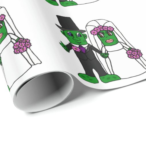 Funny Pickle Bride and Groom Wedding Art Wrapping Paper | Zazzle