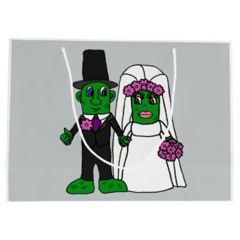 Funny Pickle Bride and Groom Wedding Cartoon Large Gift Bag | Zazzle
